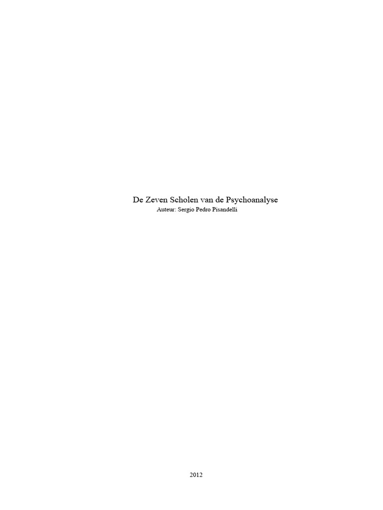 De Zeven Scholen Van de Psychoanalyse PDF | PDF