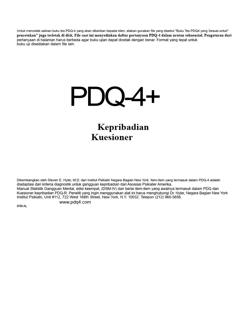 Lampiran 23.3 Kuesioner Diagnostik Kepribadian (PDQ4+) PDF | PDF