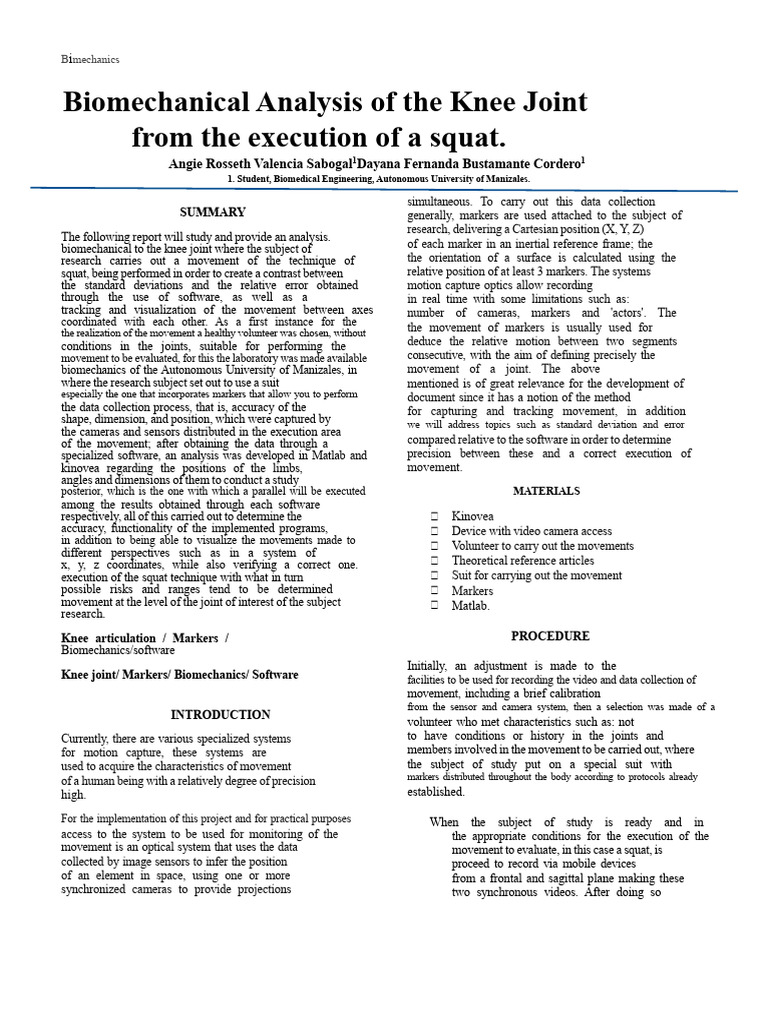 Biomechanics Project Squat Analysis | PDF | Cartesian Coordinate System ...