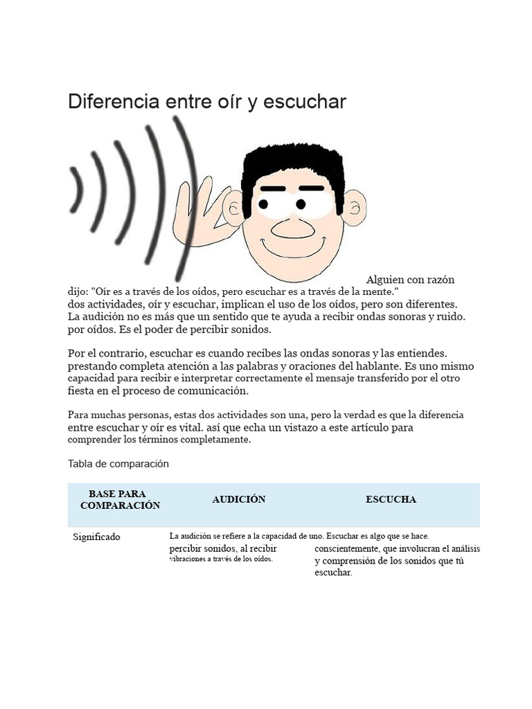 Diferencia entre oír y escuchar | PDF | Escuchando | Sonido