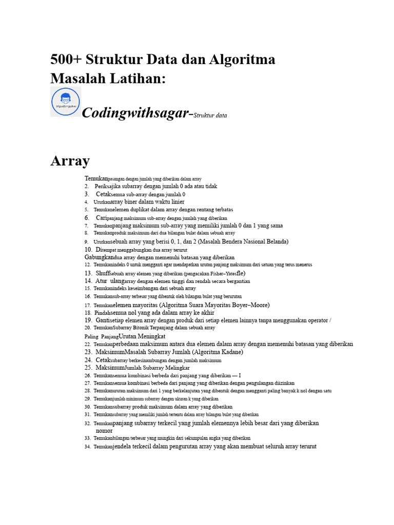 500+ Pertanyaan Wawancara Struktur Data & Algoritma | PDF