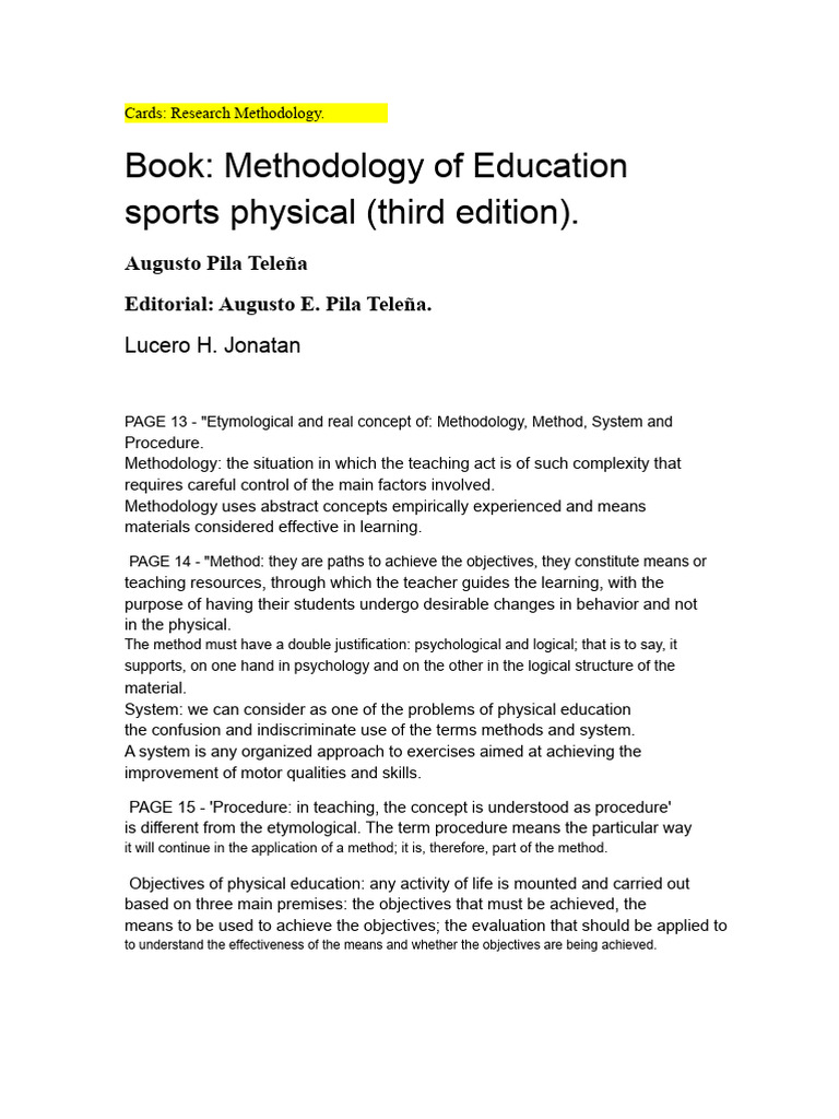 Methodology of Physical Sports Education. Augusto Pila Teleña. | PDF ...