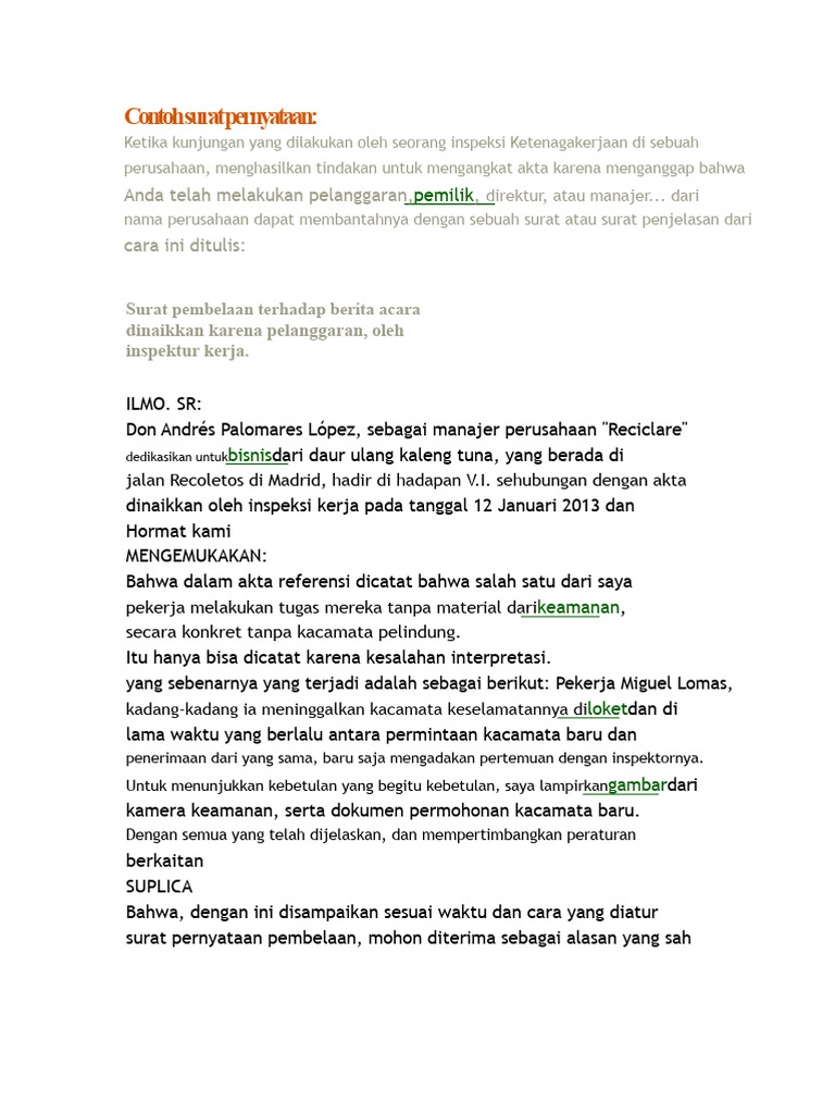 Contoh Surat Pembelaan | PDF