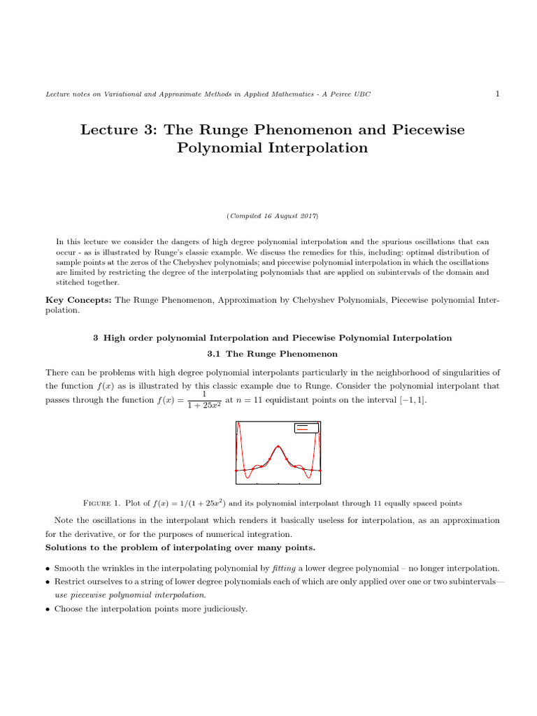 M406 Lecture 3 Runge Phenomenon Piecewise Polynomial Interpolation ...