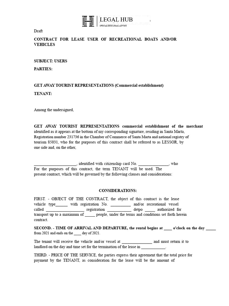 Contract For Users of Leasing Boats and Vehicles | PDF | Lease ...