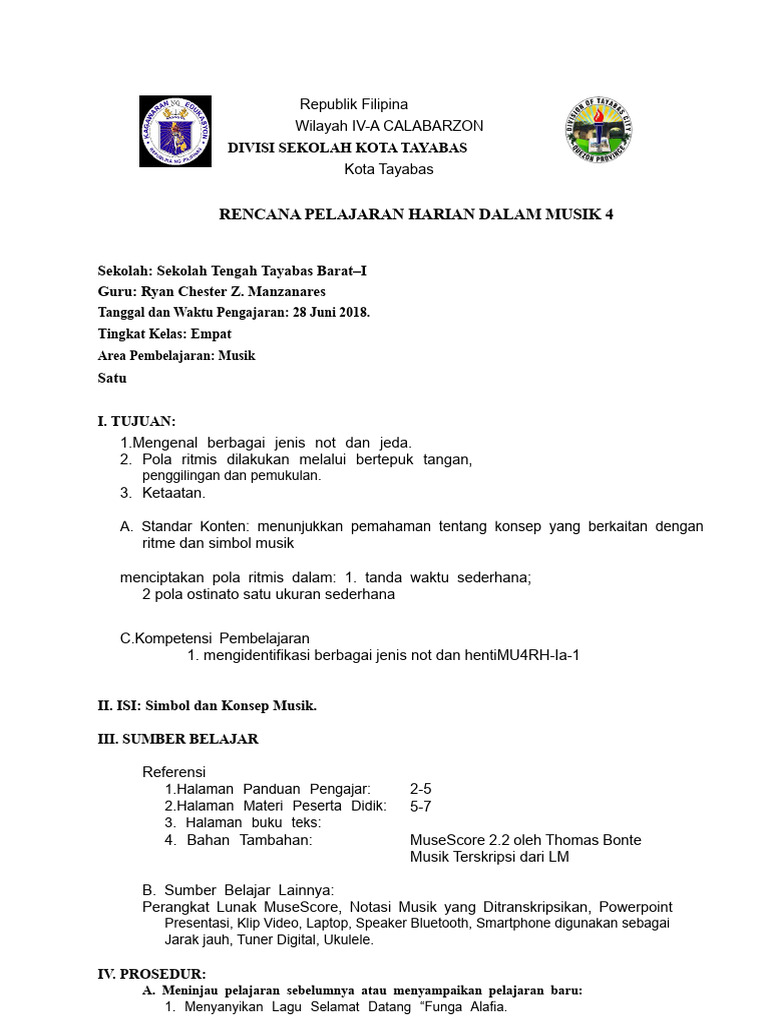 Rencana Pelajaran Musik Kelas 4 | PDF