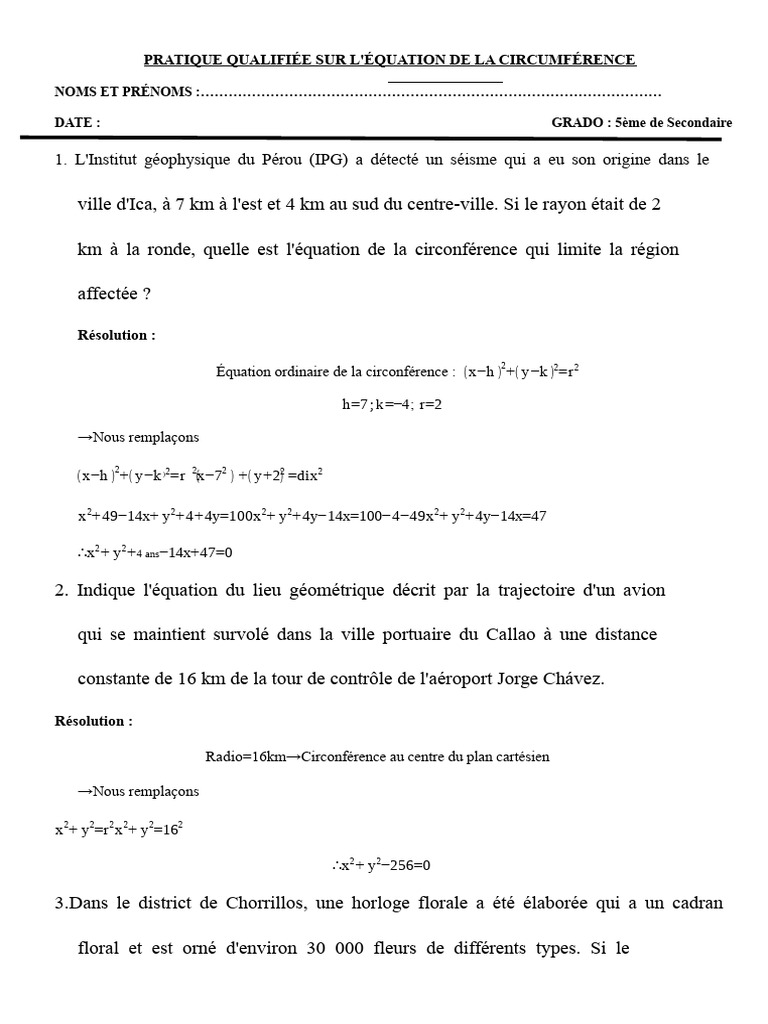 Équations de cercles et applications | PDF | Géométrie | Géométrie ...