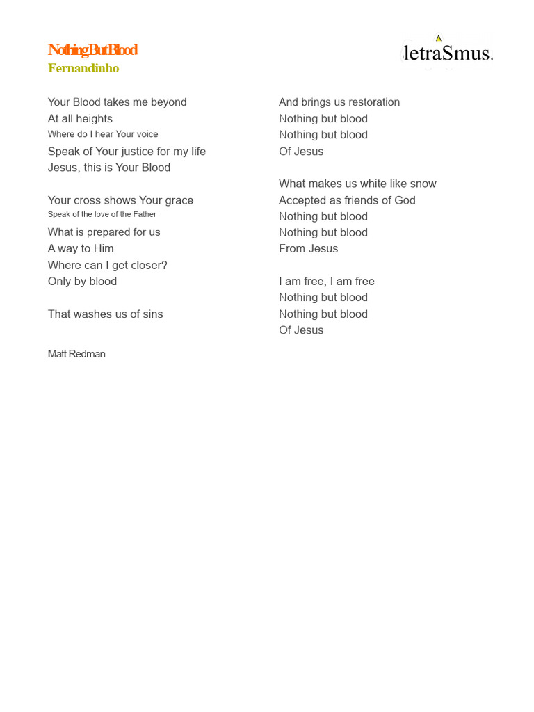 Lyrics Nothing Beyond The Blood (Fernandinho) | PDF