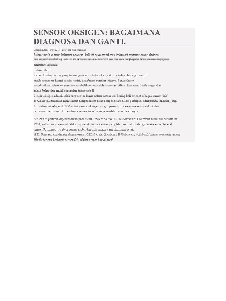 Panduan Diagnosa dan Penggantian Sensor Oksigen | PDF