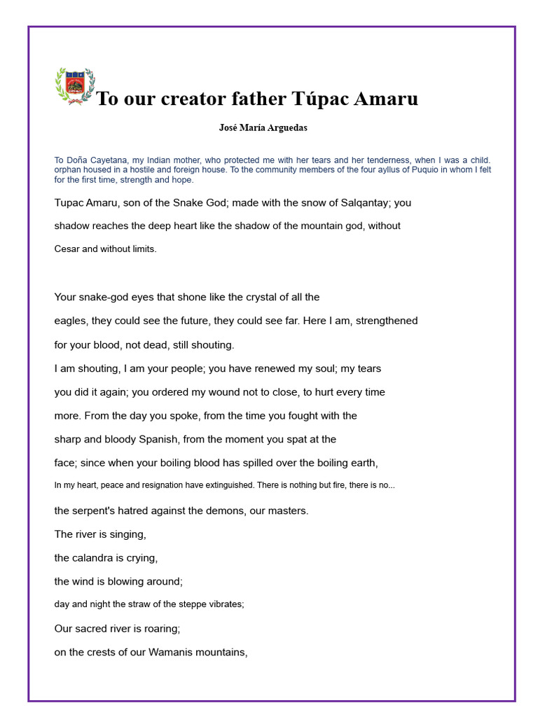 To Our Creator Father Túpac Amaru-Comp. Reader | PDF