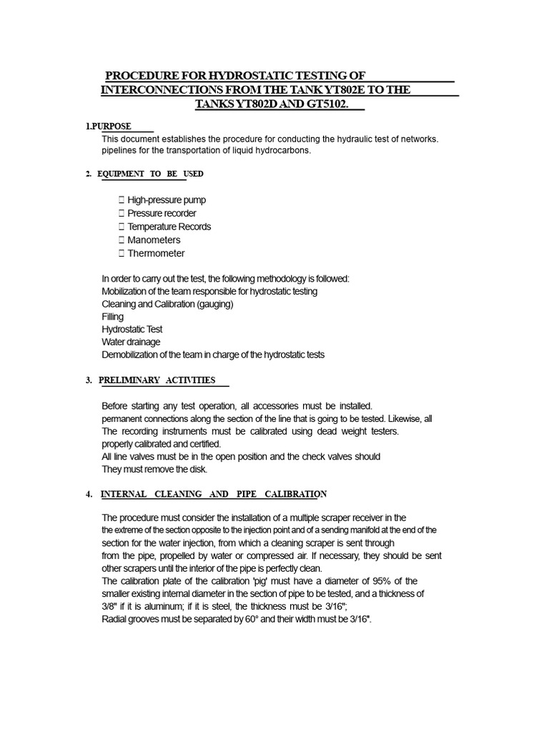Hydrostatic Testing Procedure for Tanks | PDF | Calibration | Pressure