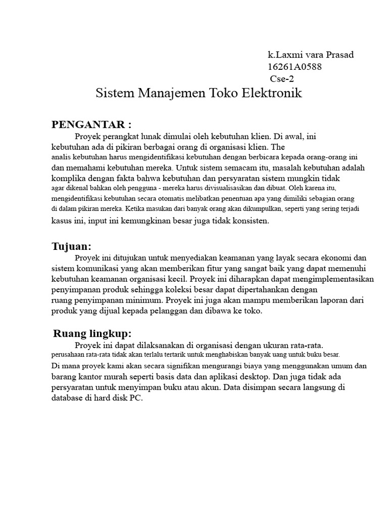 Laporan Sistem Manajemen Toko Elektronik | PDF