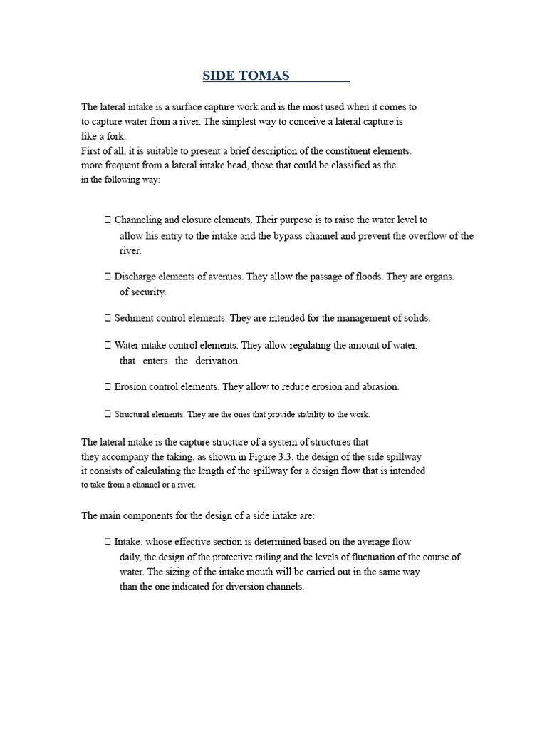 Lateral Water Intake Design Guide | PDF | Beam (Structure) | Spillway