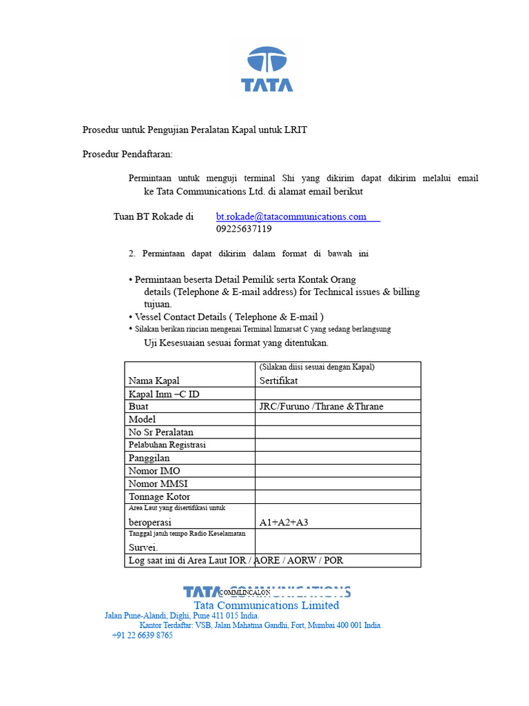 Prosedur Uji Terminal LRIT Kapal | PDF