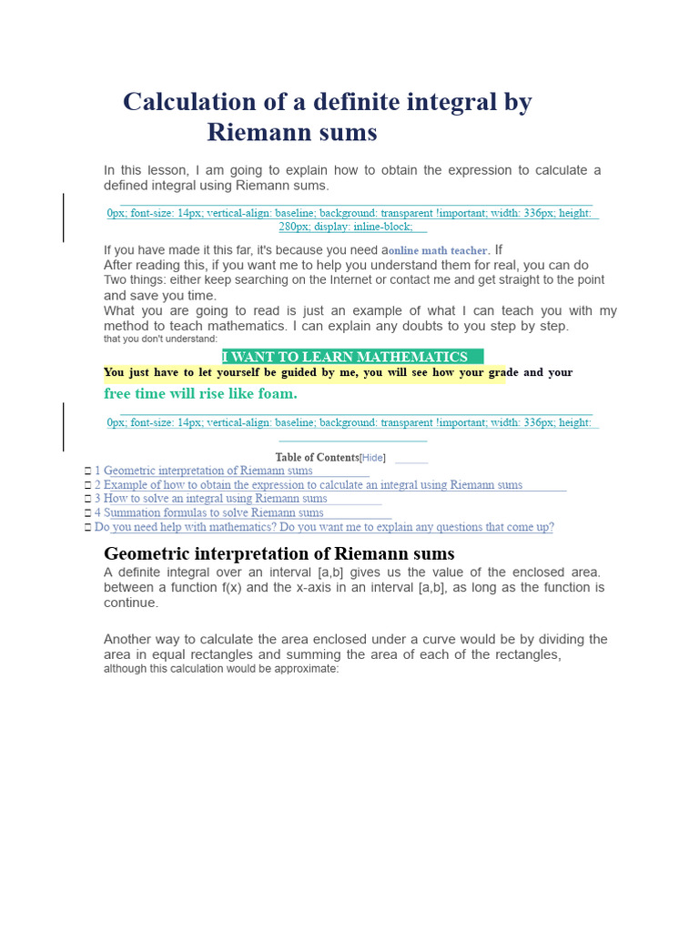 Calculation of A Definite Integral Using Riemann Sums | PDF | Integral ...