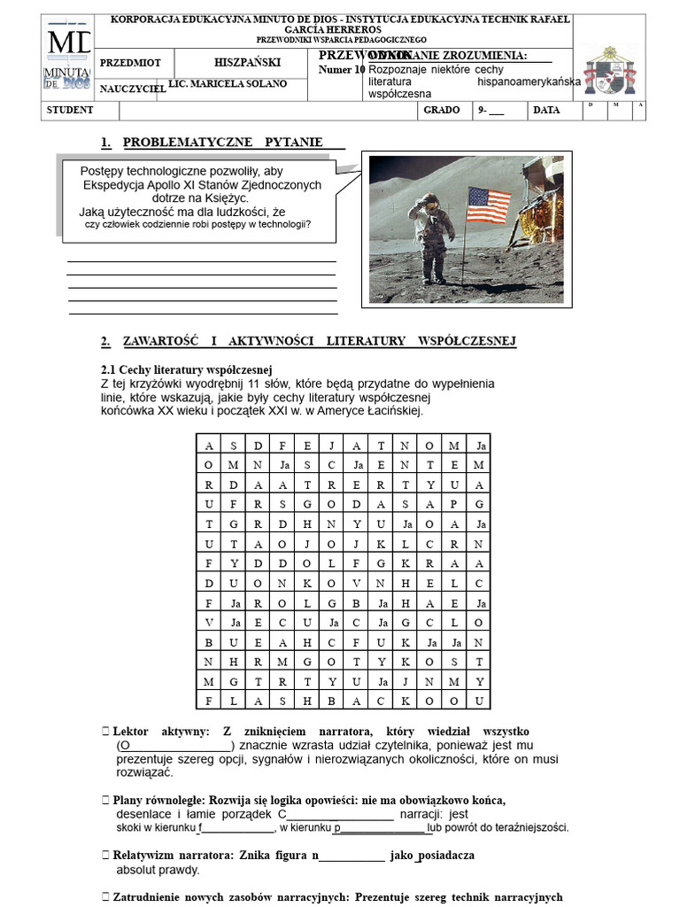 Przewodnik NR 10 Z Klasy 9 Literatura Współczesna | PDF