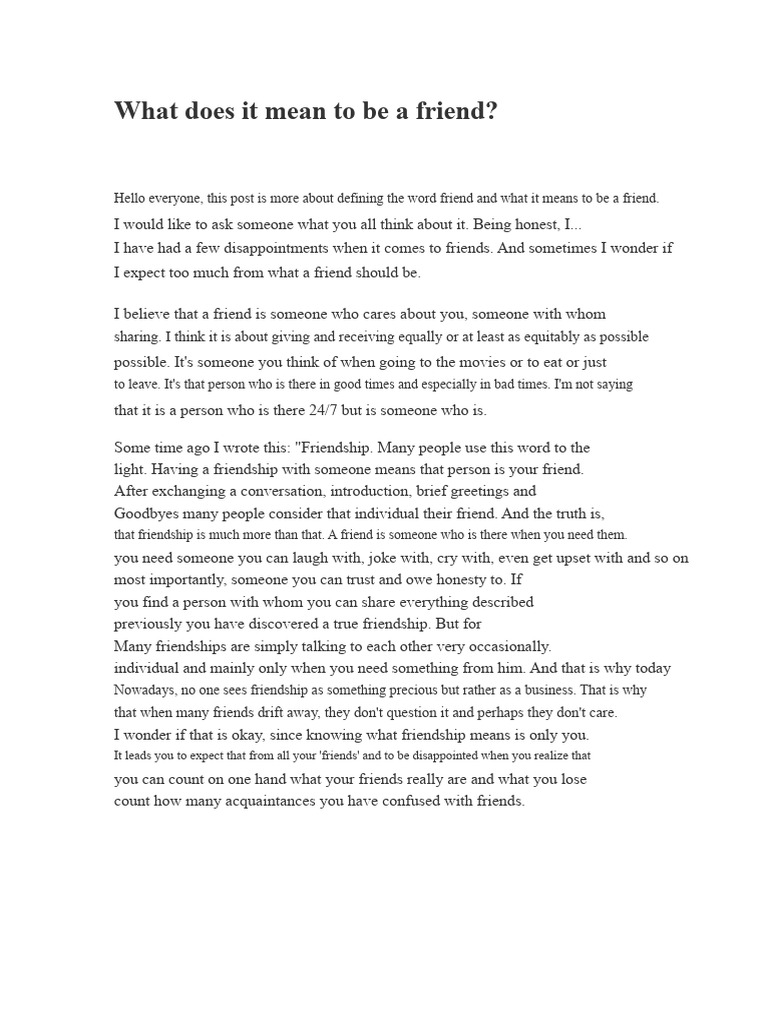 What Does It Mean To Be A Friend? | PDF | Friendship