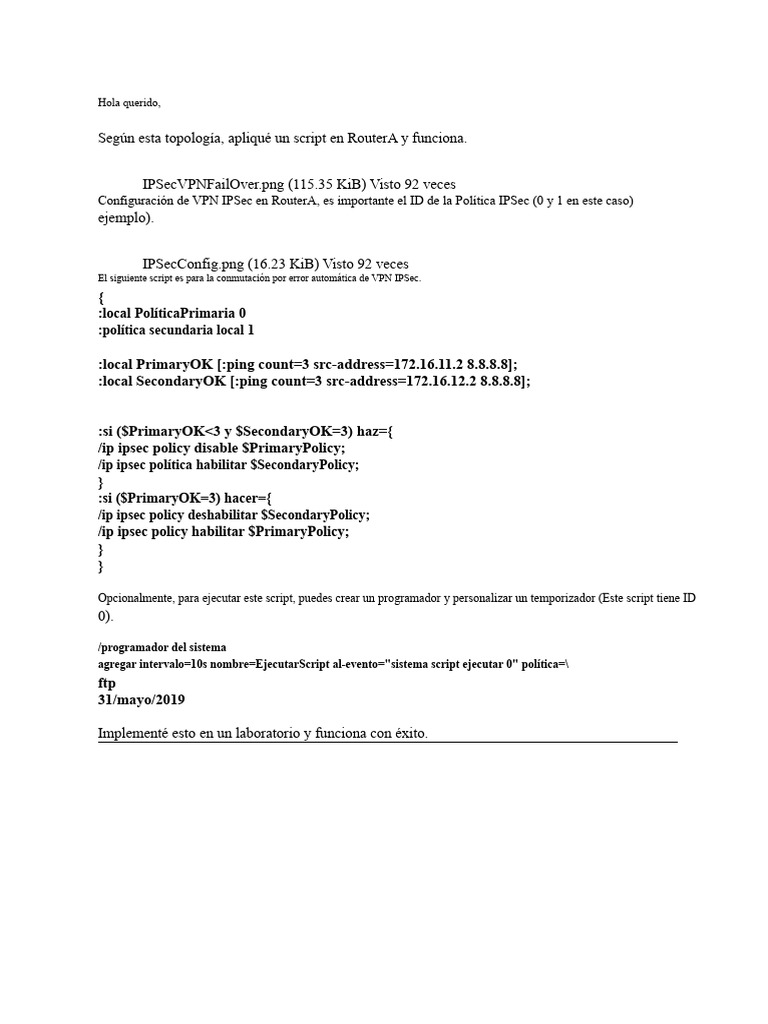 Script de Conmutación por Error VPN IPSec | PDF
