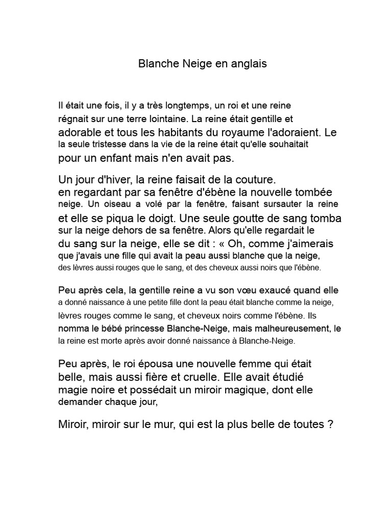 Blanche-Neige : Conte en anglais | PDF | Blanche-Neige