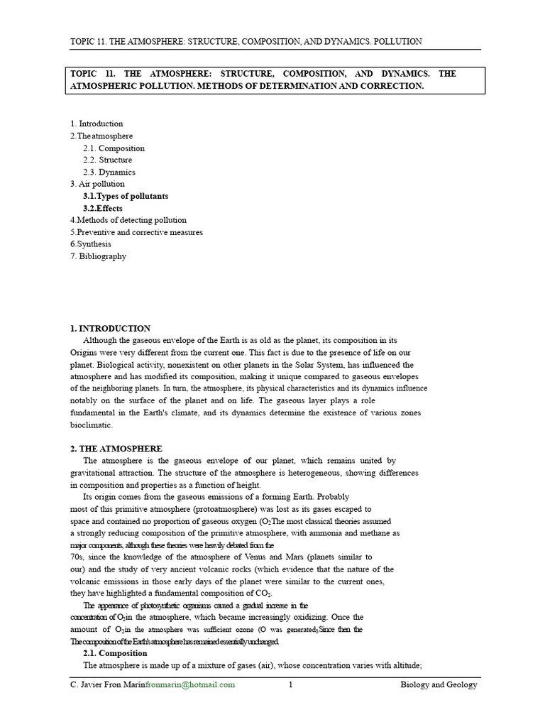 Atmosphere Structure and Pollution Overview | PDF | Atmosphere Of Earth ...