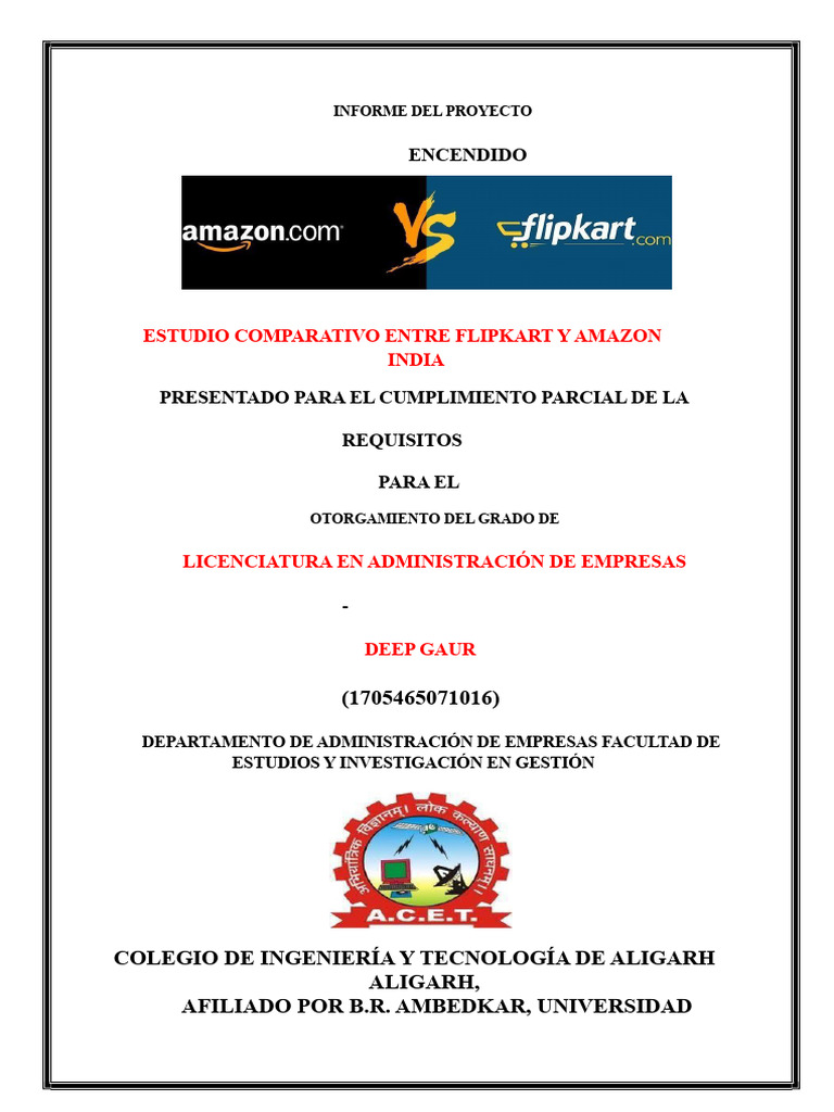 Informe Del Proyecto Sobre Amazon vs. Flipkart | PDF | Amazon Kindle ...