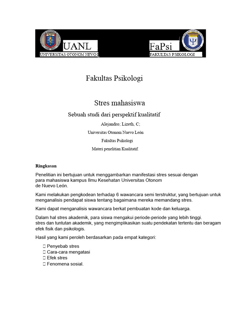 Penelitian Kualitatif Tentang Stres Mahasiswa | PDF