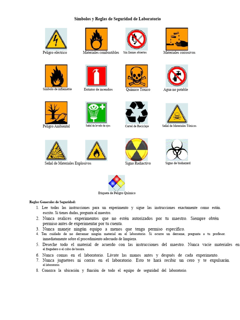 Símbolos y Reglas de Seguridad en El Laboratorio | PDF | Laboratorios ...