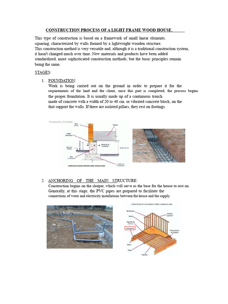 Light Frame Wooden House Construction Process | PDF | Wall | Framing (Construction)