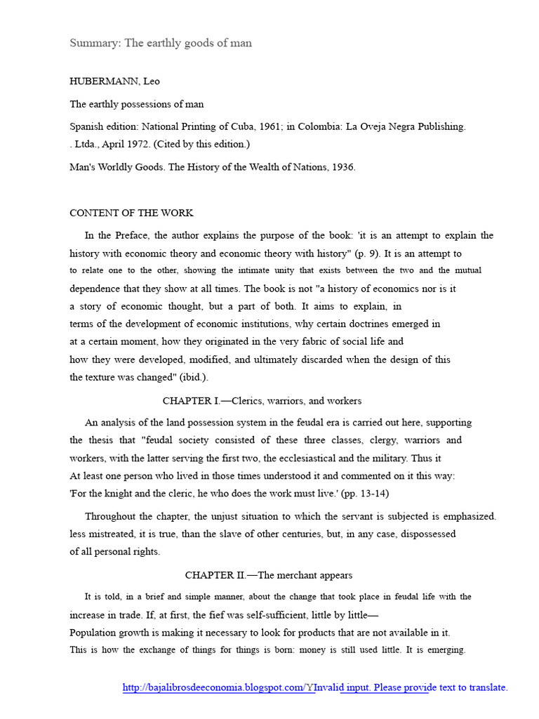 Summary of The Earthly Goods of Man | PDF | Cost Of Living | Capitalism