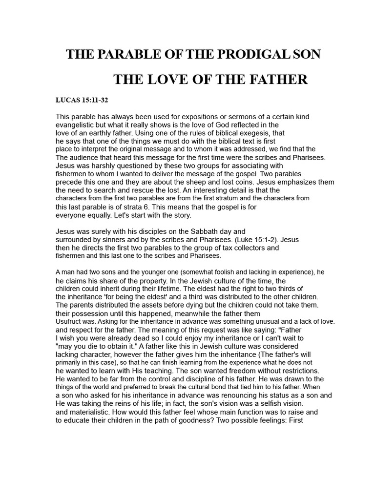 The Parable of The Prodigal Son or The Love of The Father Luke 15 | PDF ...