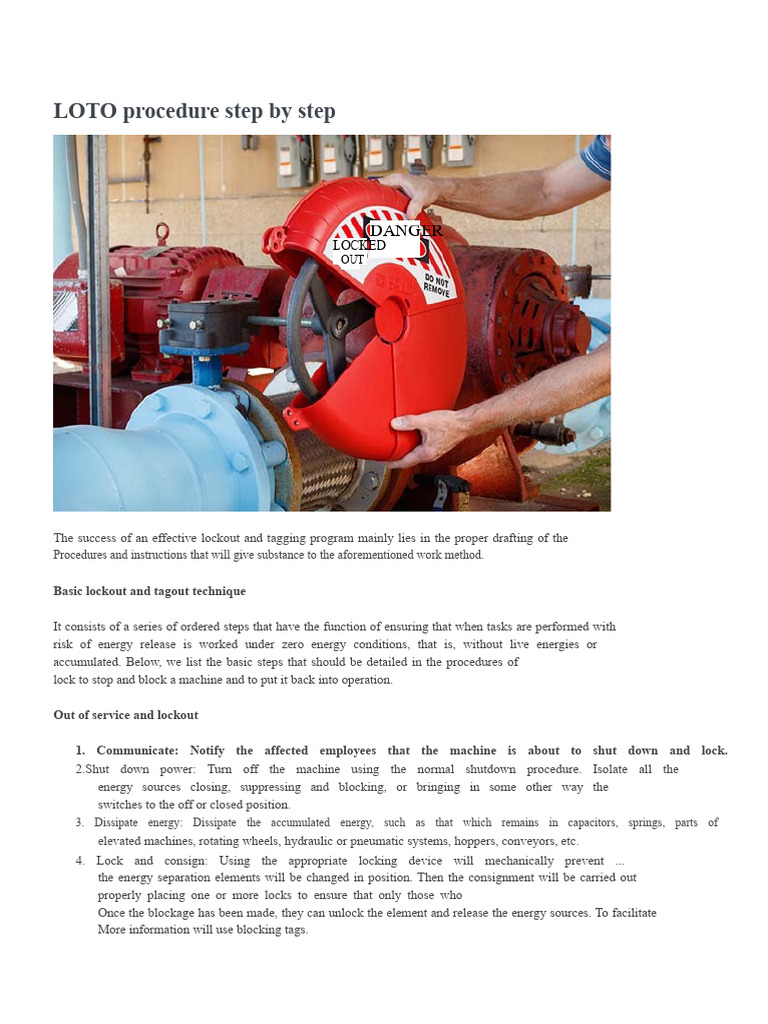 LOTO Procedure: Step-by-Step Guide | PDF | Safety