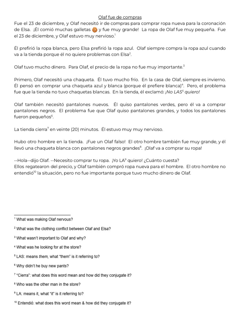 Shopping Story Preterite Tense | PDF