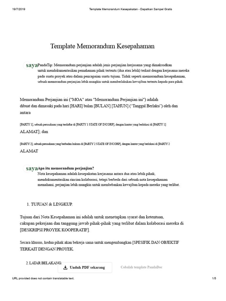 Template Perjanjian Memorandum - Dapatkan Contoh Gratis | PDF