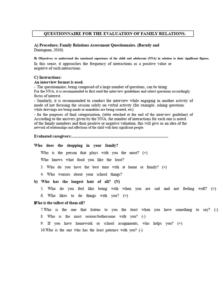 Family Relationships Assessment Questionnaire | PDF | Questionnaire ...