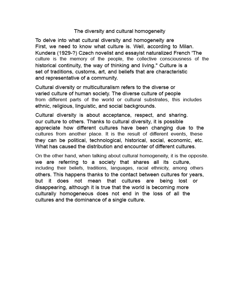 Cultural Diversity and Homogeneity | PDF