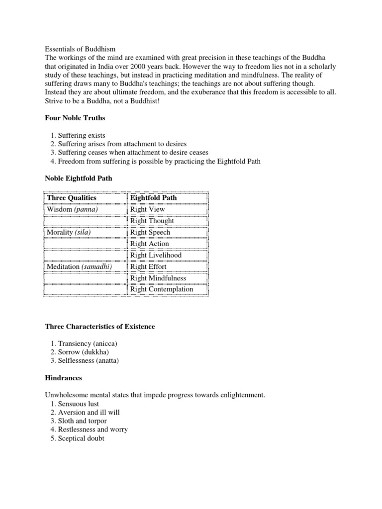 Essentials of Buddhism Overview | PDF | Philosophy | Science & Mathematics
