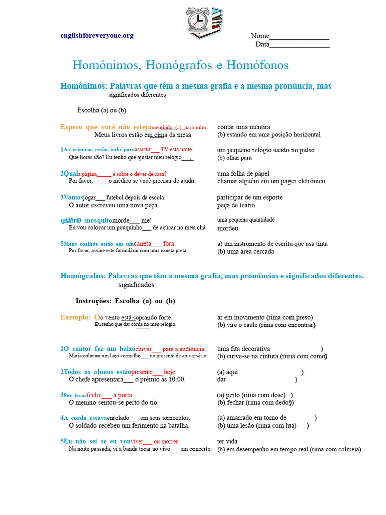 Homônimos, Homógrafos e Homófonos | PDF