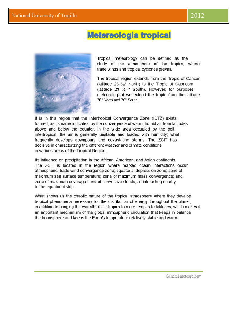 Tropical Meteorology Can Be Defined As The Study of The Atmosphere of ...