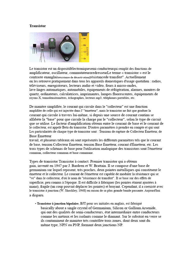 Comprendre le Transistor et ses Types | PDF | Condensateur | Transistor