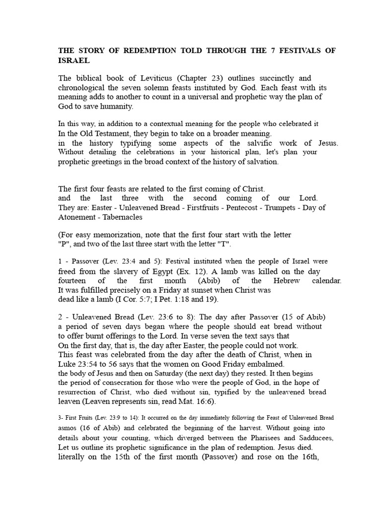 The Story of Redemption Told Through The 7 Festivals of Israel | PDF ...