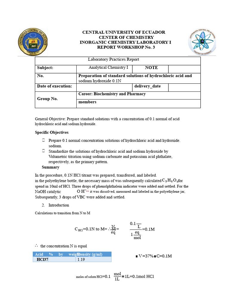 0.1N HCl and NaOH Solution Preparation | PDF | Sodium Hydroxide | Titration