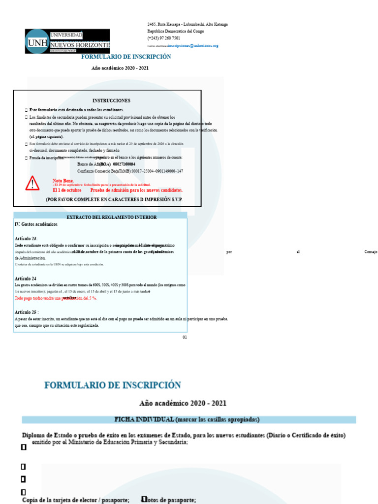 Formulario de Inscripción UNH 2020-2021 | PDF | Informática