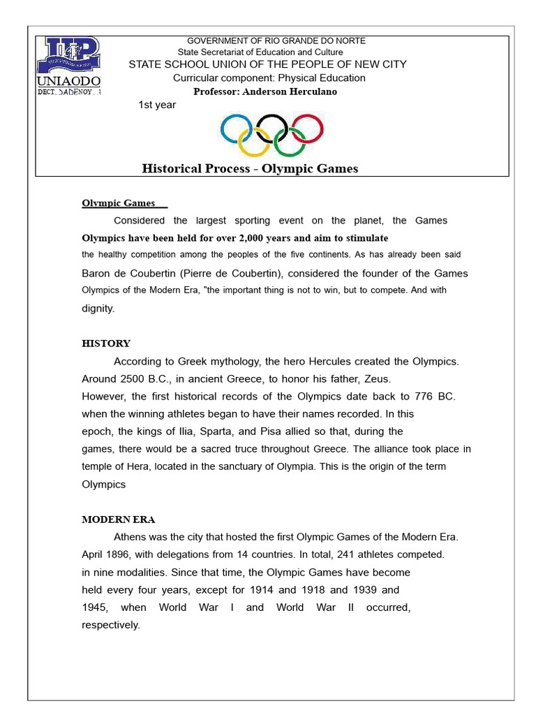 1st Year Night - Physical Education - Historical Process - Olympic ...