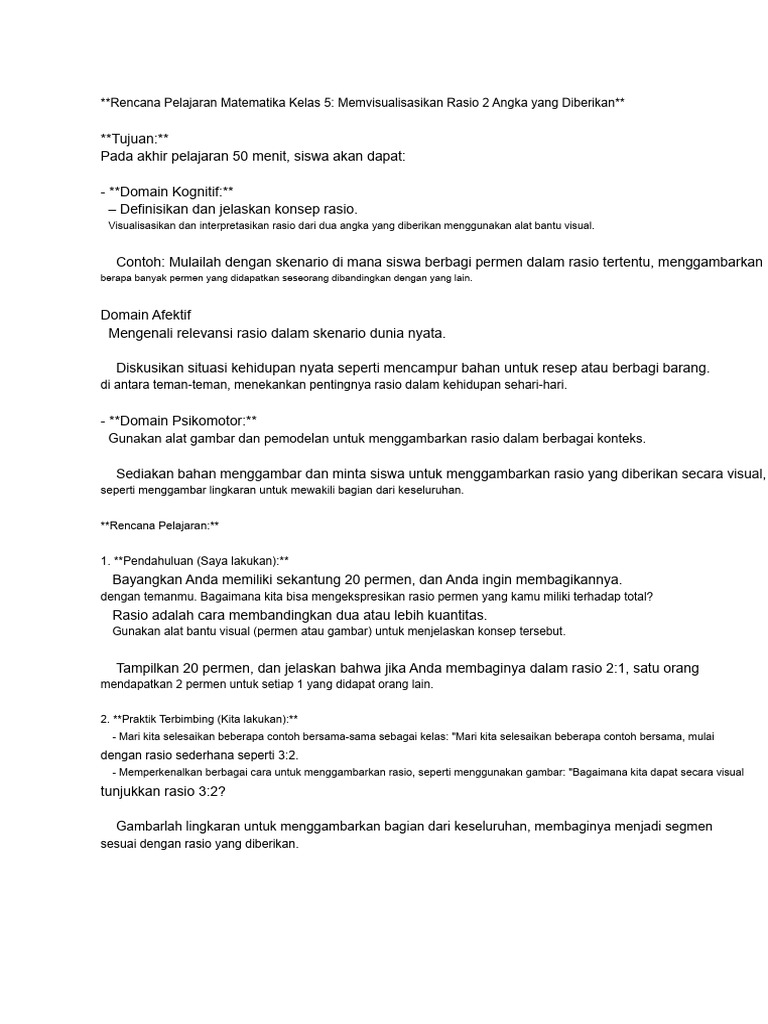 Rencana Pelajaran Matematika Kelas 5 - Memvisualisasikan Rasio 2 Angka ...