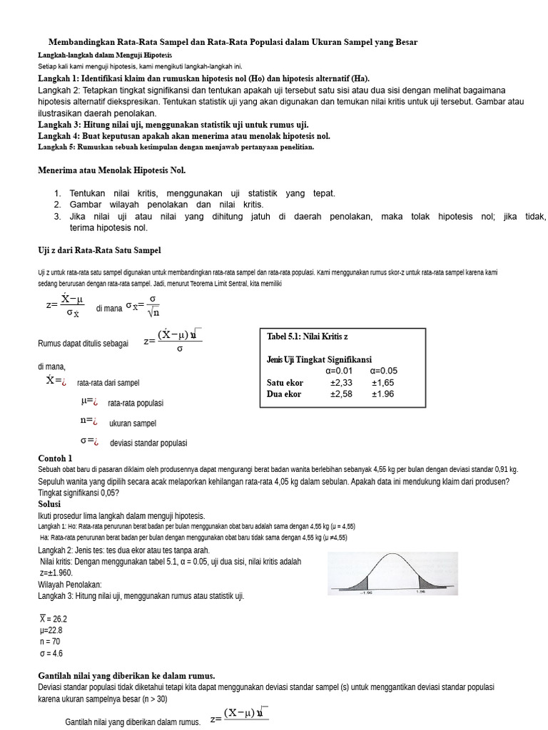 Uji Hipotesis Rata-Rata Sampel dan Populasi | PDF