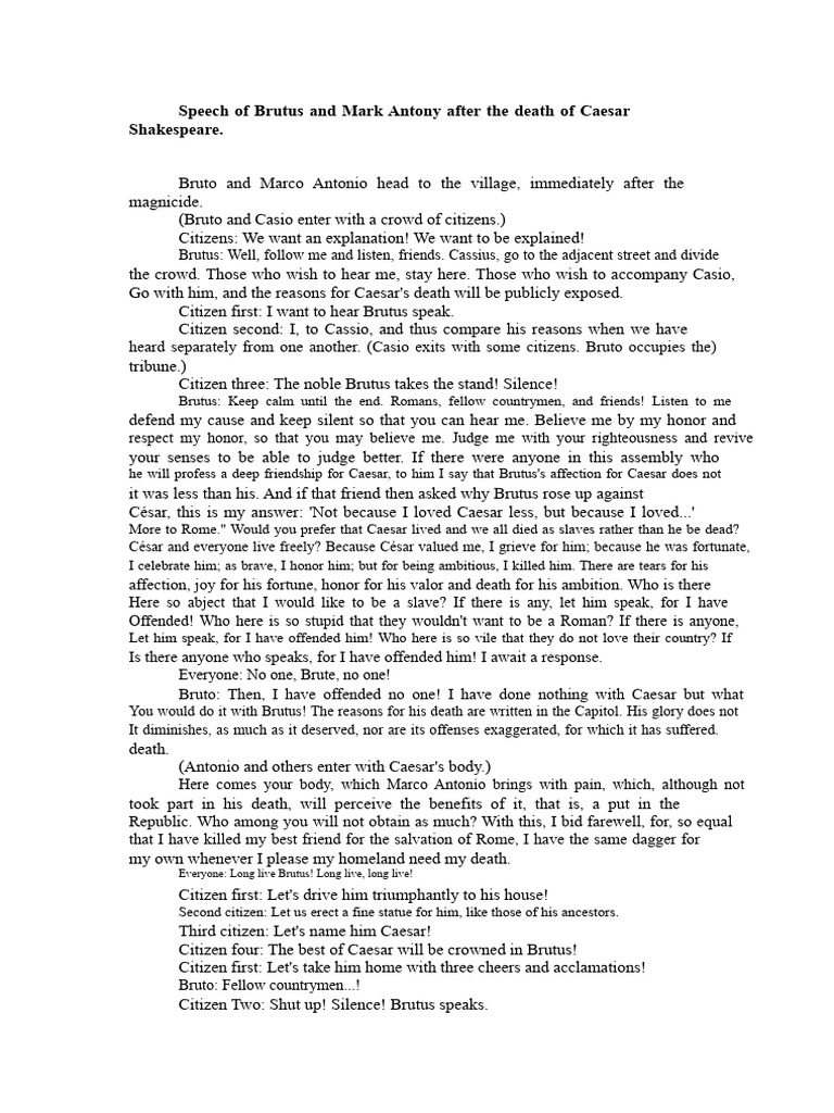 Brutus and Antony's Speeches on Caesar | PDF | Julius Caesar | Mark Antony