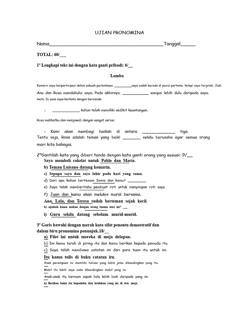 Ujian Pronomina Bahasa Spanyol | PDF