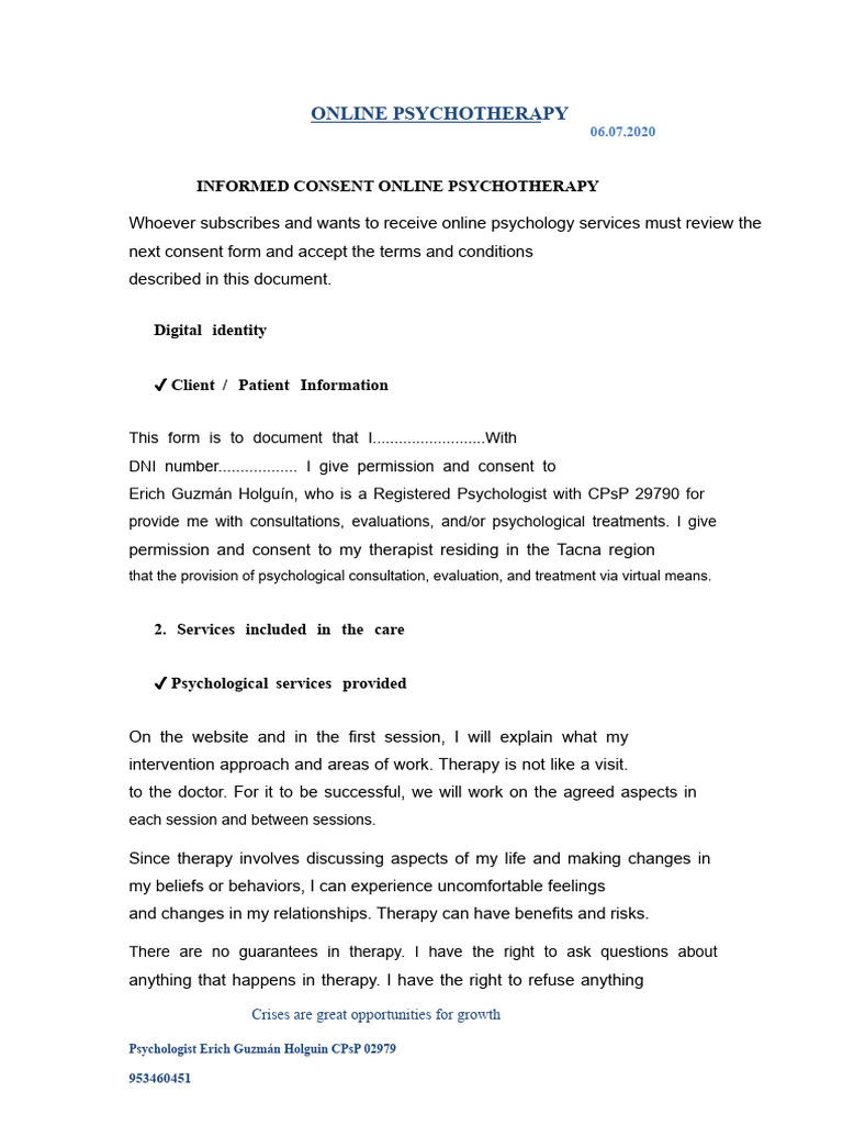 Informed Consent Psychology | PDF | Psychotherapy | Informed Consent