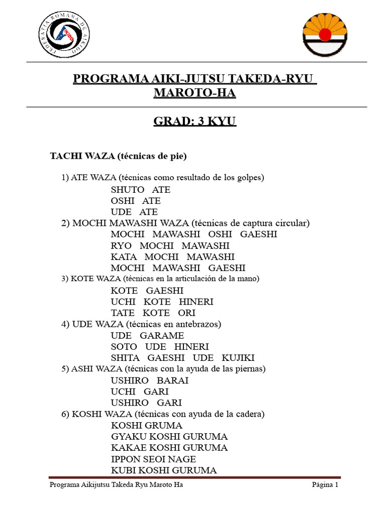 Técnicas de Aikijutsu Takeda Ryu | PDF | Artes marciales del este ...