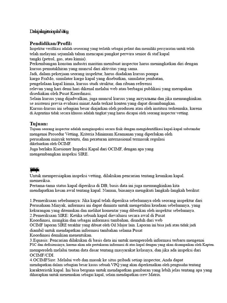 Panduan Inspeksi Kapal untuk Inspektur Vetting | PDF